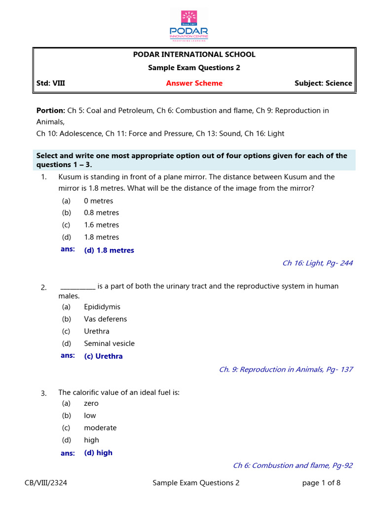 Sample Science Exam Questions for Std VIII | PDF | Combustion | Petroleum