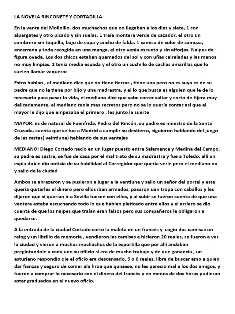LA NOVELA RINCONETE Y CORTADILLA | PDF