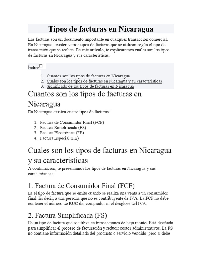 Tipos de Facturas en Nicaragua | PDF | Factura