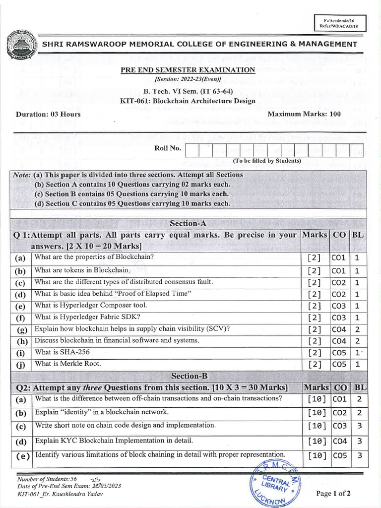Blockchain Architecture Design (KIT-061) IT 63-64 2022-23 | PDF