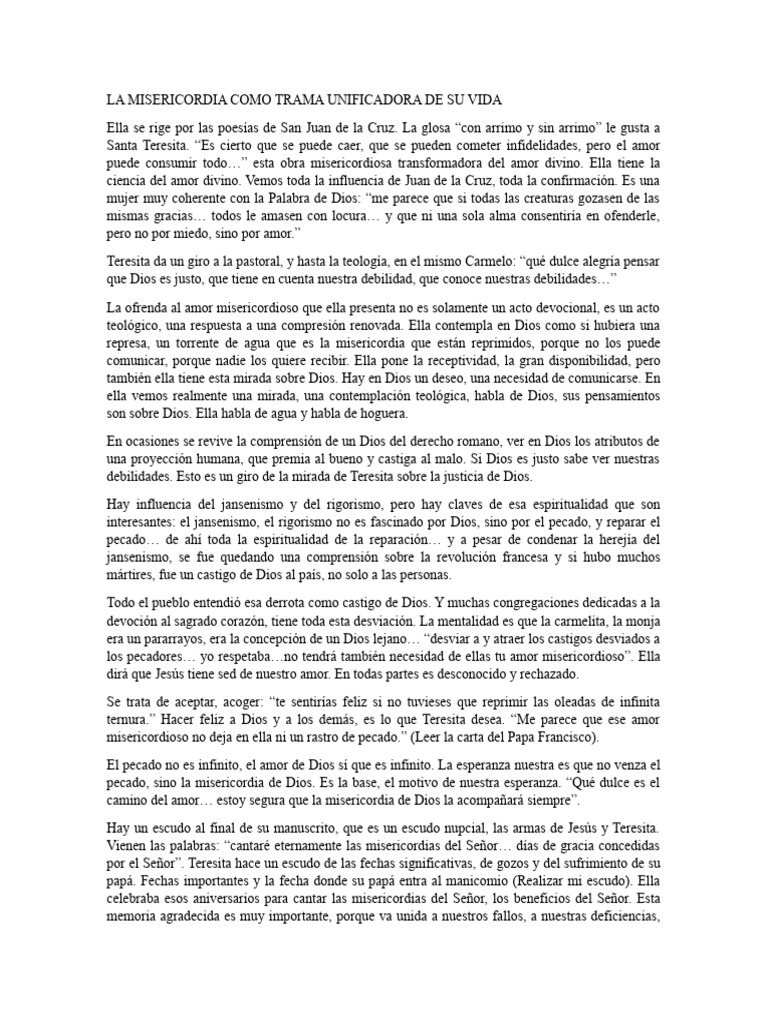 TEMA 1.1. Teresita de Lisieux, La Misericordia Como Trama Unificadora de Su Vida | PDF | Amor ...