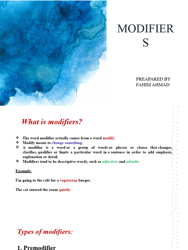 MODIFIERS | PDF | Adjective | Syntax