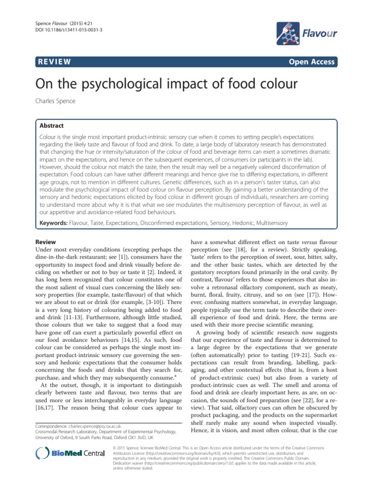 Food Color | PDF | Taste | Perception