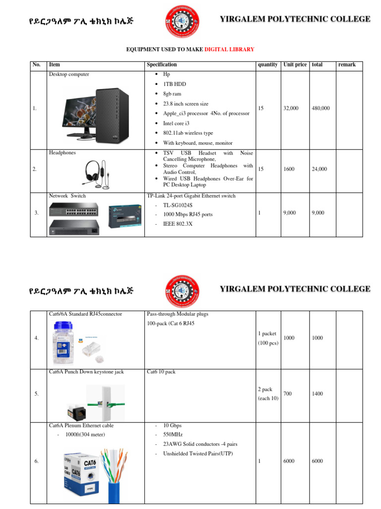 Equipment Used To Make Digital Library | PDF | Ethernet | Computer Hardware