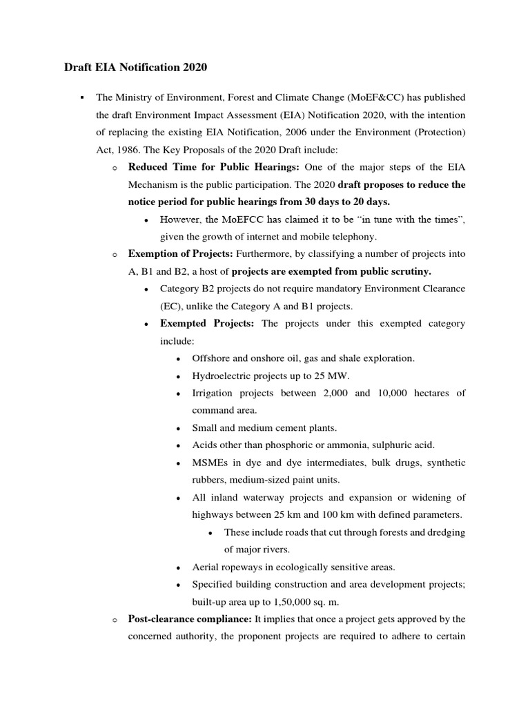 Draft EIA Notification 2020 | PDF | Environmental Impact Assessment | Sustainability