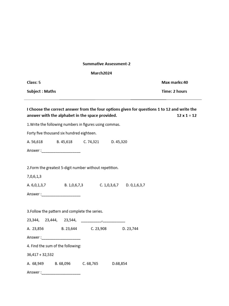 5th Math Worksheet Set 2 | Download Free PDF | Circle | Elementary Mathematics