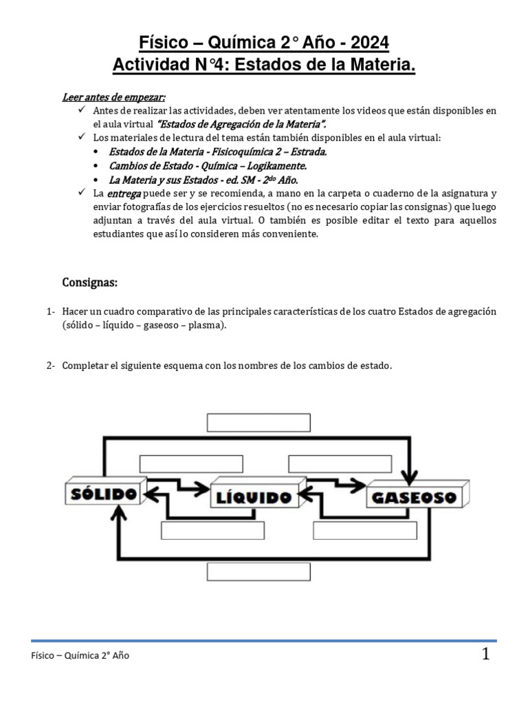 Actividad N°4 - Estados de La Materia - 2024 | PDF | Sustancias ...