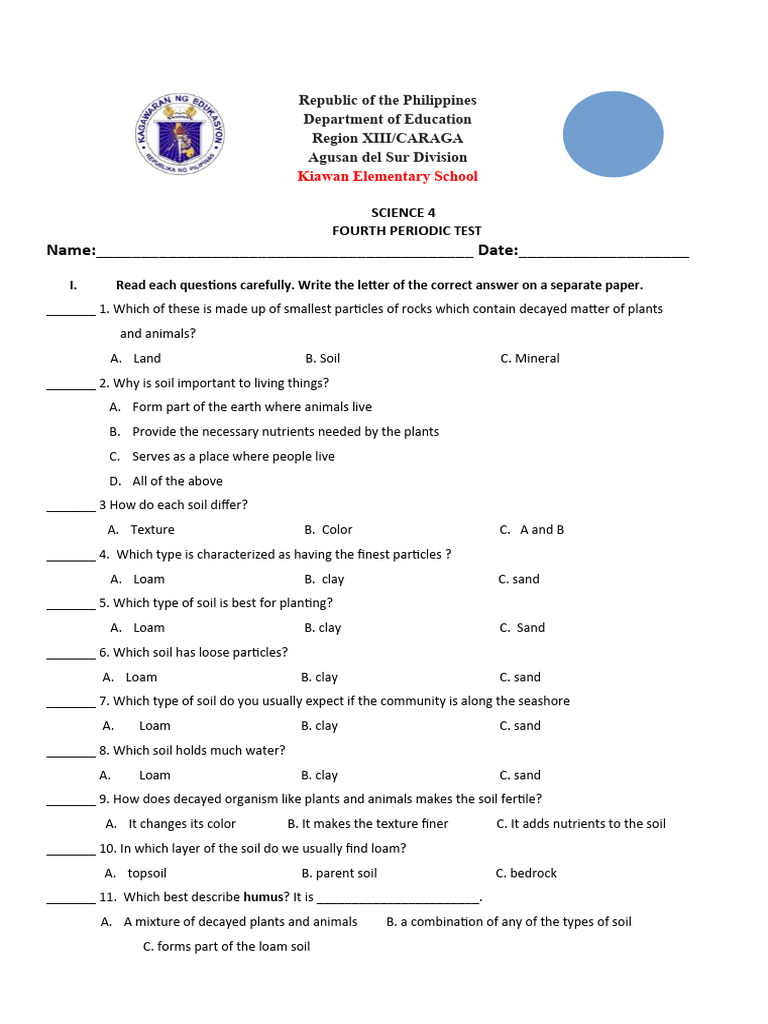 PT - Science 4 - Q4 V2 | PDF | Soil | Wound