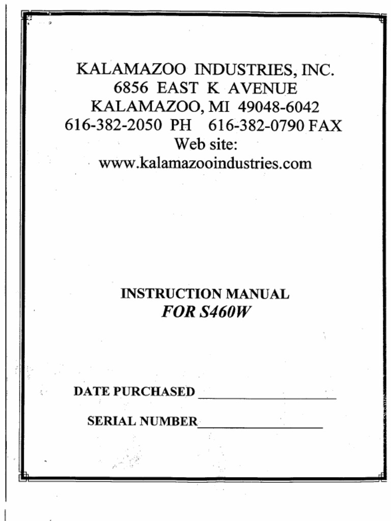 Kalamazoo Horizontal Belt Sander Manual | PDF