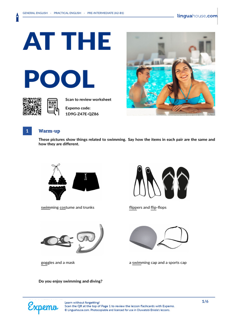 English Dialogue at the Pool | PDF | Swimming | Vocabulary