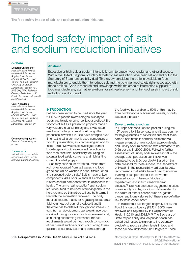 Christopher Wallace 2014 The Food Safety Impact of Salt and Sodium Reduction Initiatives | PDF ...