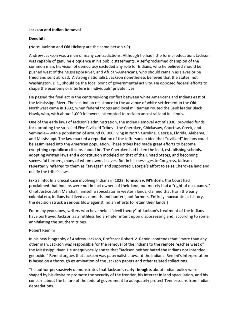 Jackson and Indian Removal | PDF | Cherokee | Native Americans In The ...