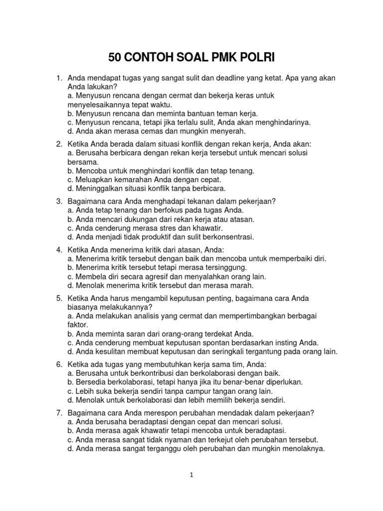50 Contoh Soal PMK Polri | PDF | Karier & Perkembangan