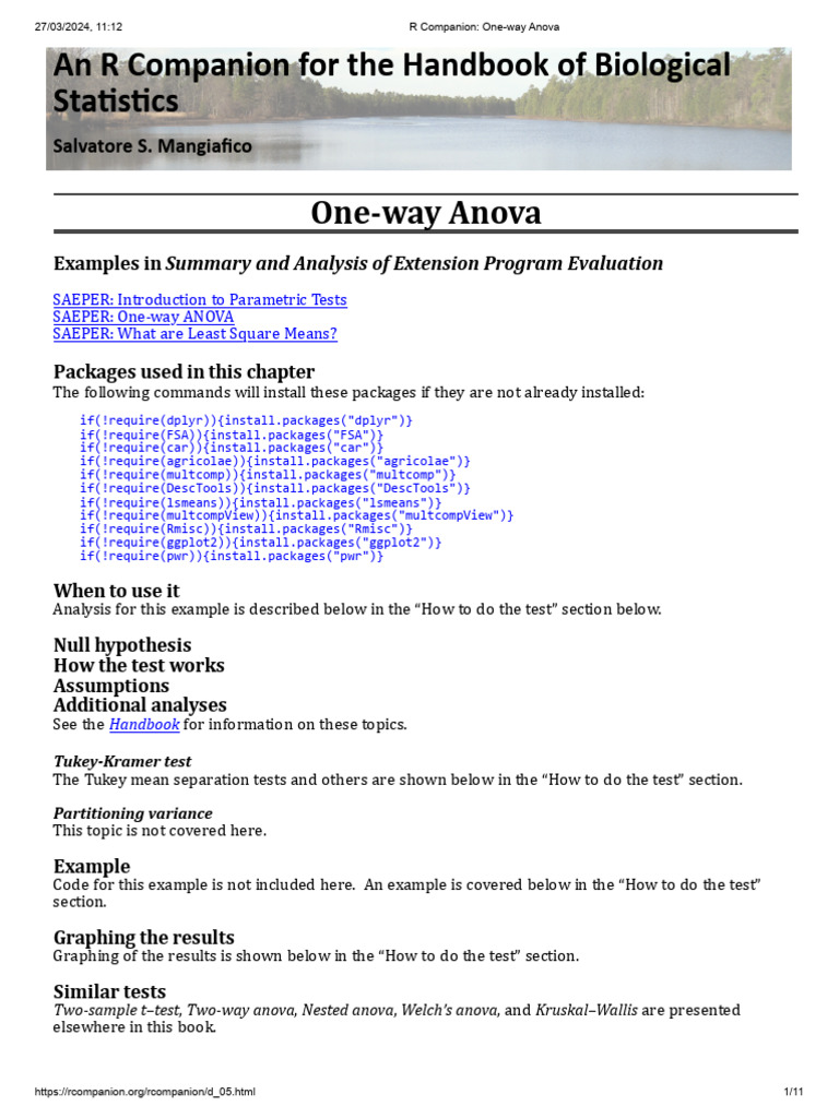 R Companion - One-Way Anova | PDF | Analysis Of Variance | Errors And Residuals