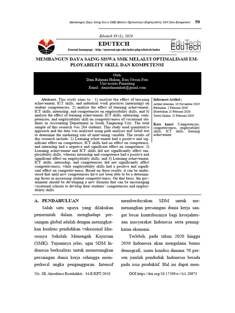 Membangun Daya Saing Siswa SMK Melalui Optimalisasi Employability Skill Dan Kompetensi | PDF ...