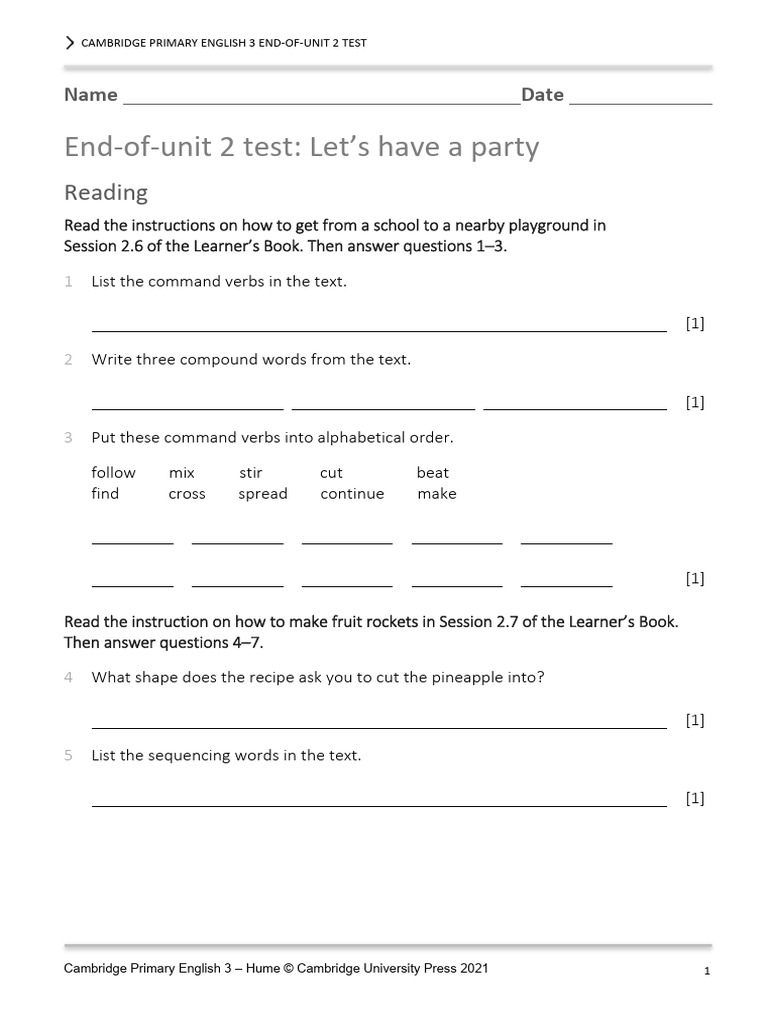 End-Of-Unit 2 Test: Let's Have A Party: Reading | Download Free PDF ...
