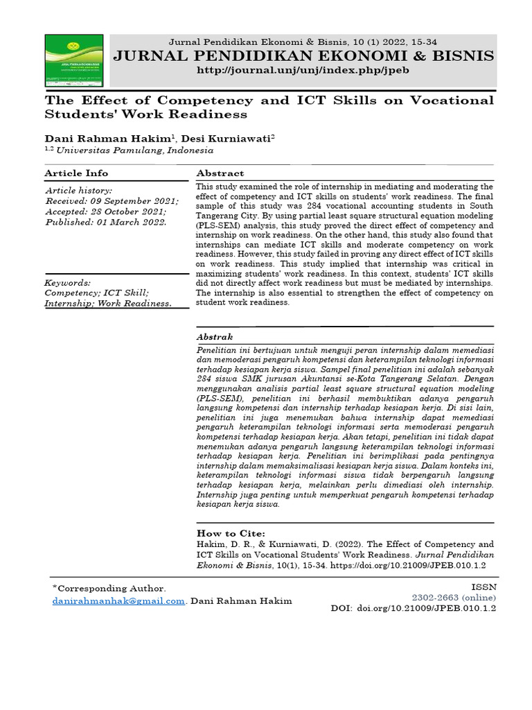 The Effect of Competency and ICT Skills On Vocational Students' Work ...