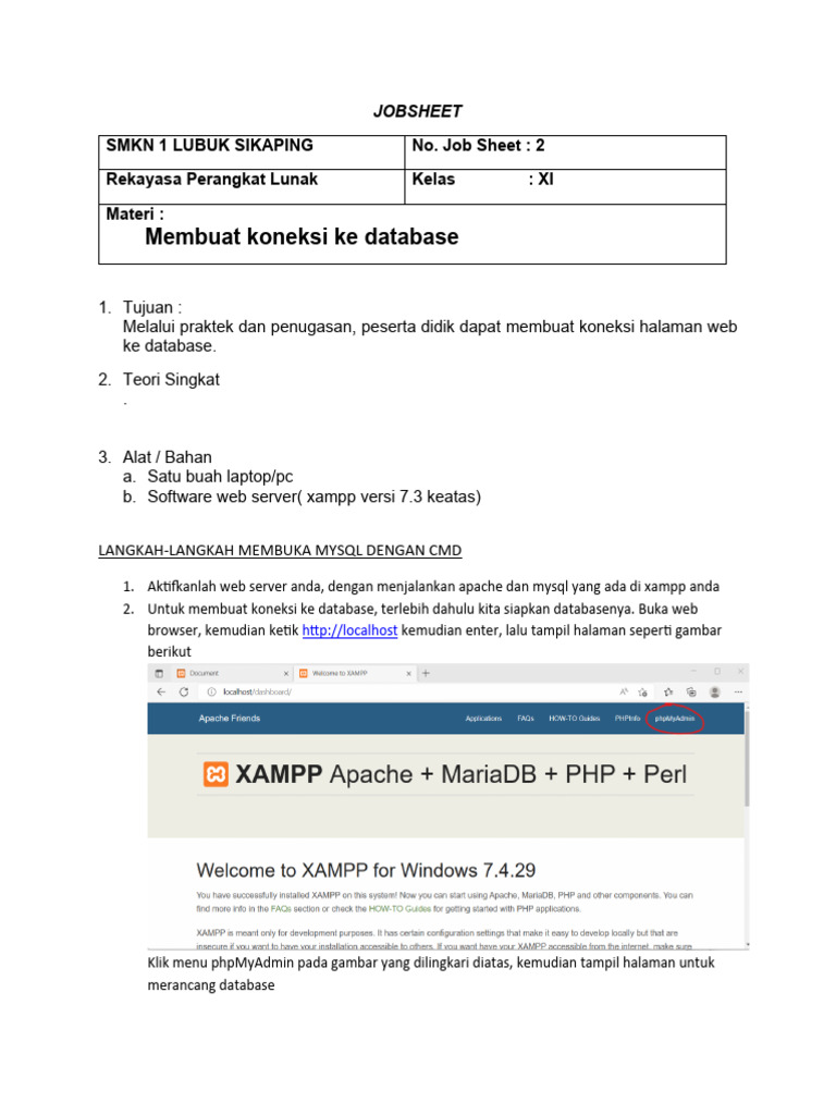 Jobsheet Membuat Koneksi Ke Database | PDF