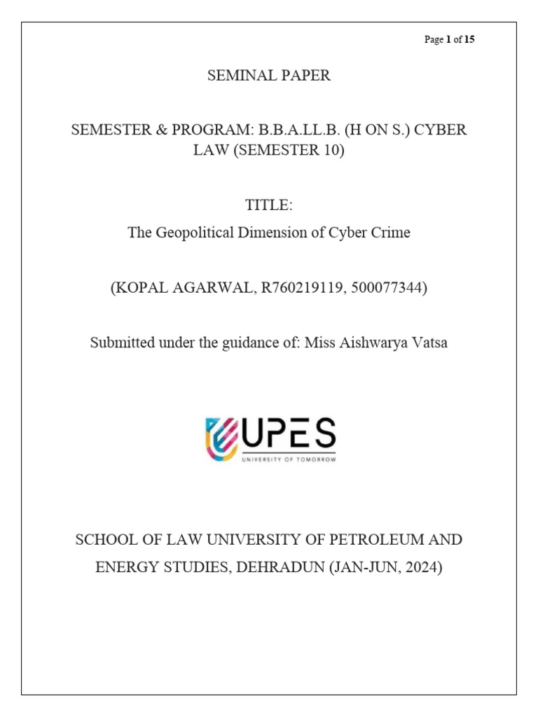 SEMINAL PAPER On Global Cyber Laws | PDF | Cyberwarfare | Security