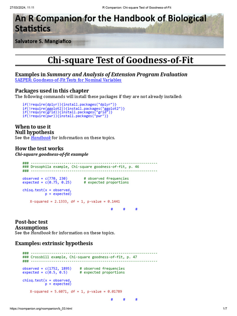 R Companion - Chi-Square Test of Goodness-of-Fit | PDF | Chi Squared ...