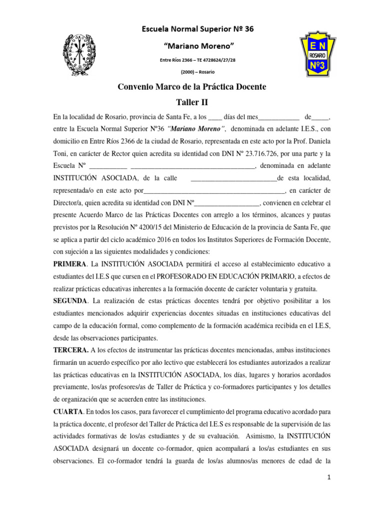 Convenio Marco de La Practica Docente | PDF | Maestros | Escuelas
