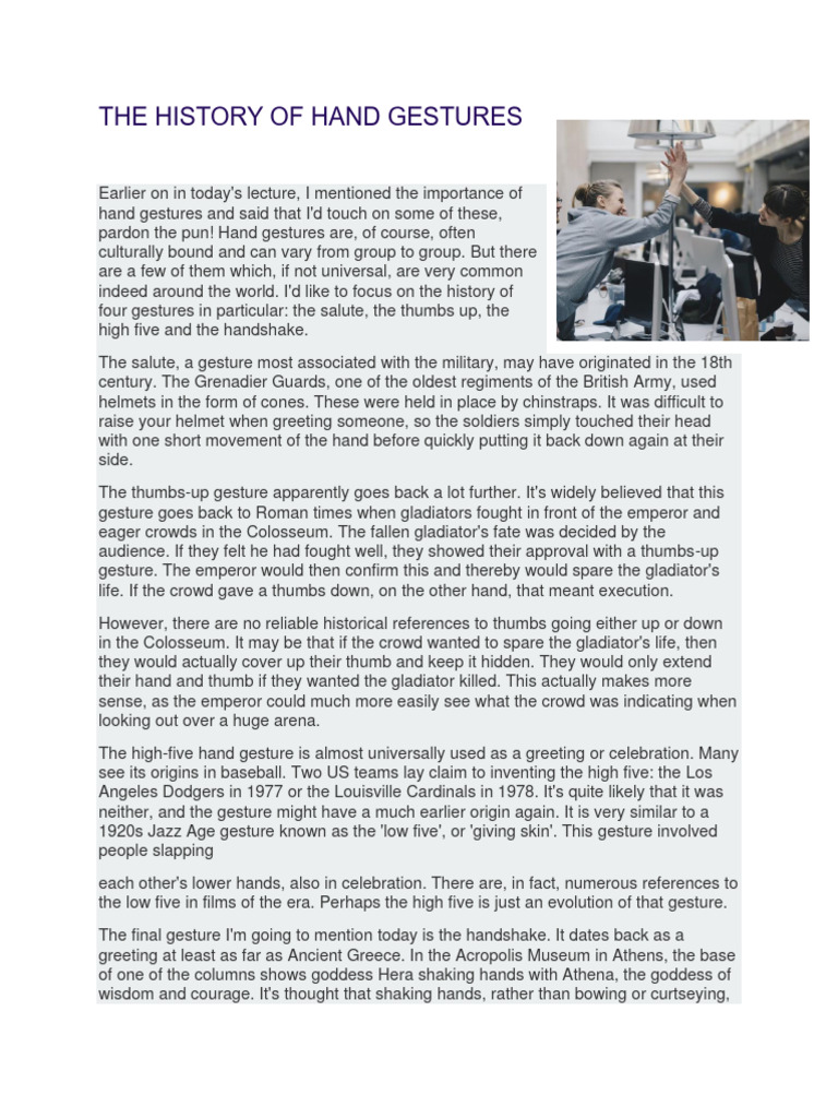The History of Hand Gestures | PDF | Nonverbal Communication