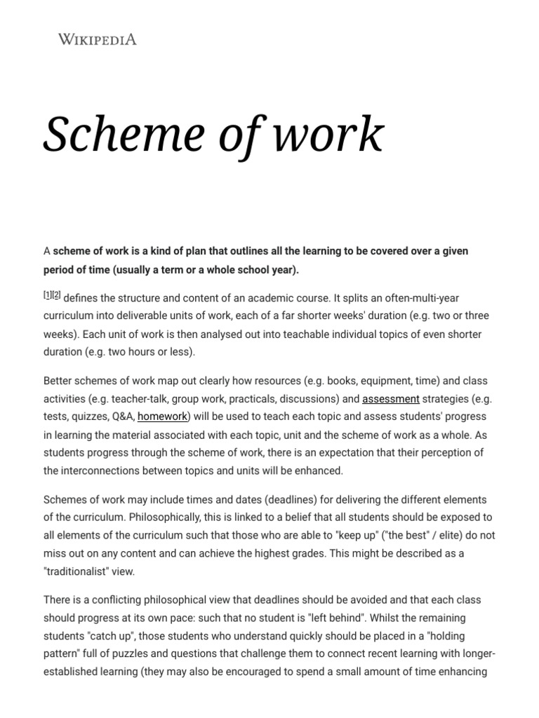 Scheme of Work - Wikipedia | PDF | Educational Stages | Schools