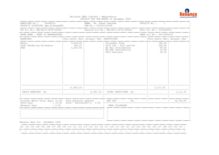 PaySlip | PDF | Social Security | Taxes