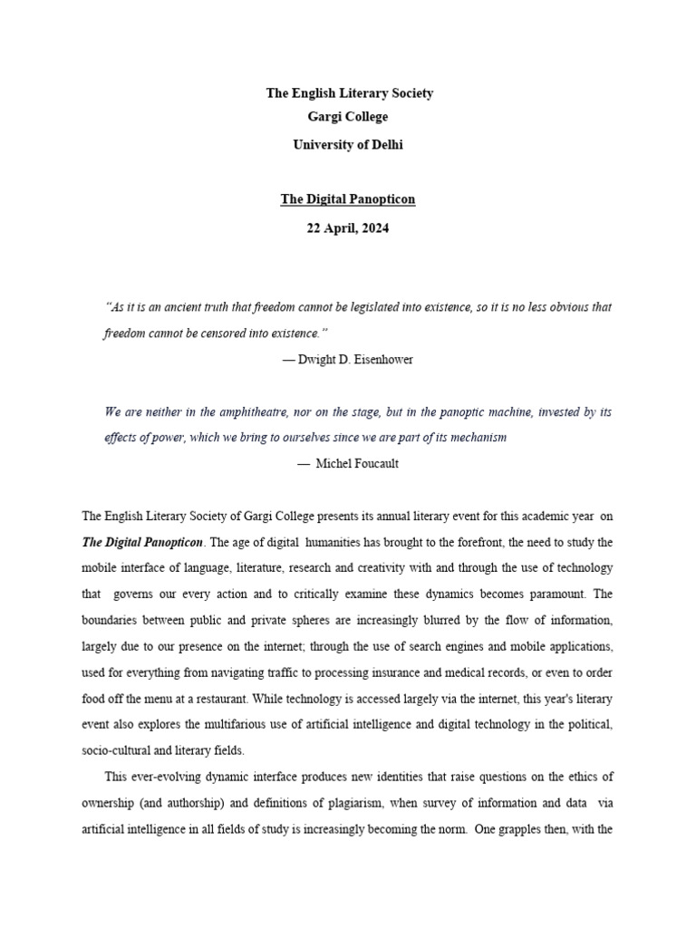 The Digital Panopticon: A Literary Exploration | PDF | Artificial ...
