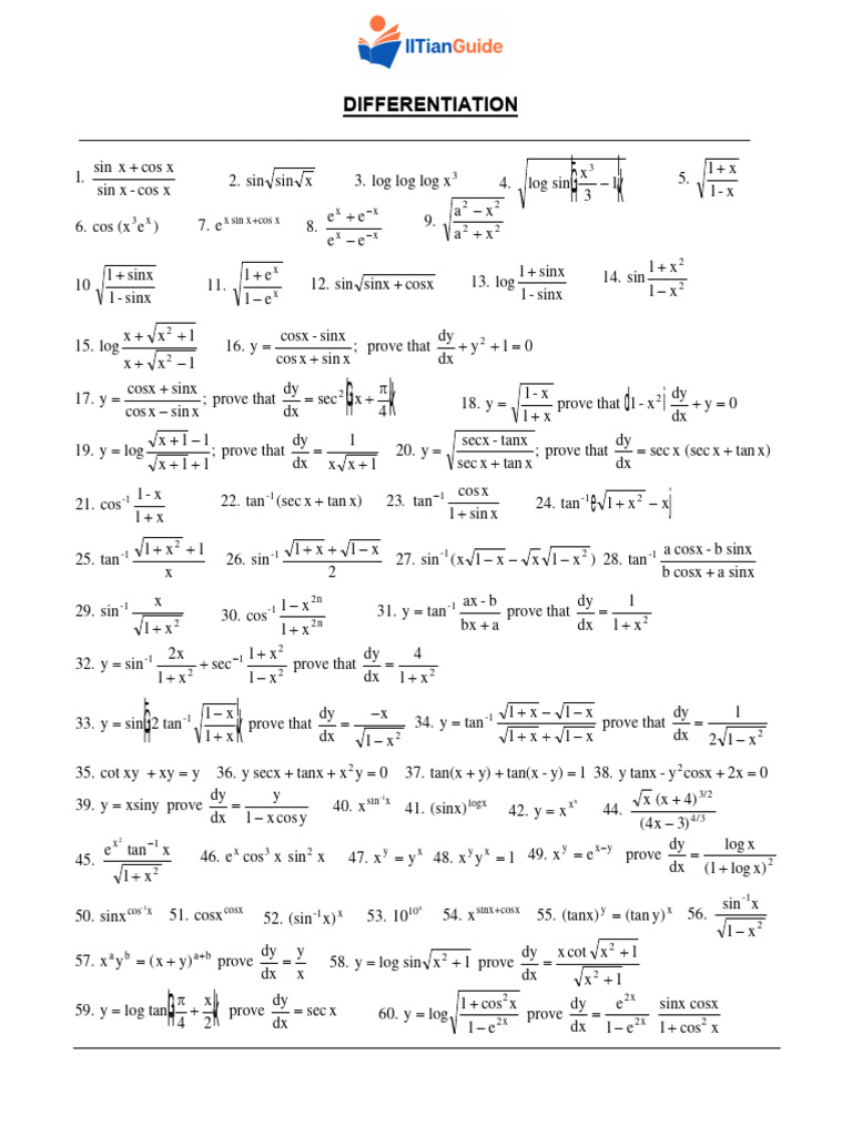 DIFFERENTIATION | PDF | Trigonometric Functions | Mathematical Relations