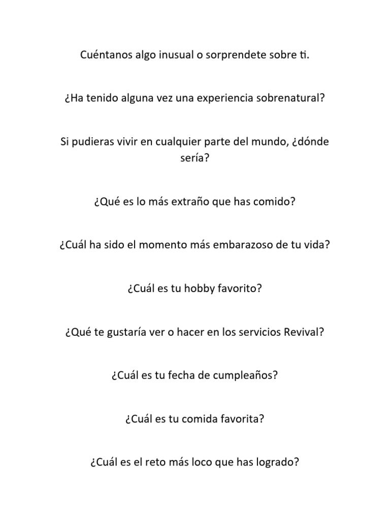 Cuéntanos Algo Inusual o Sorprendete Sobre Ti | PDF | Artes del ...