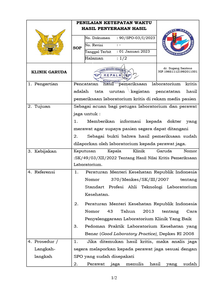 Prosedur Pencatatan Hasil Laboratorium Kritis | PDF
