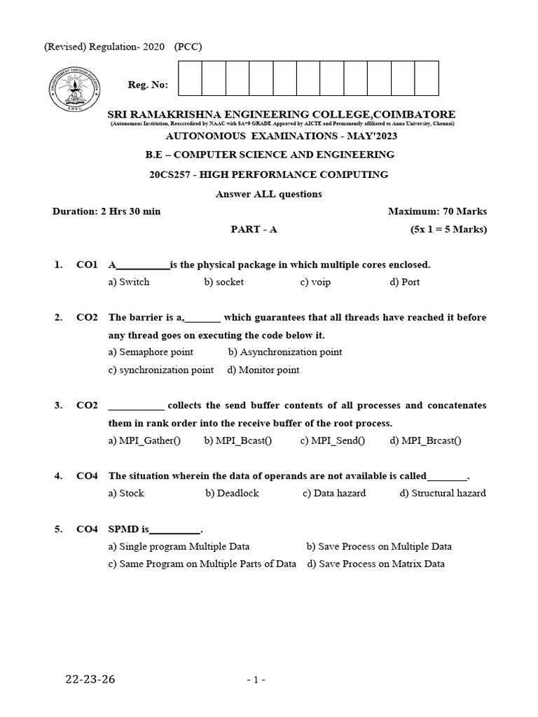 20CS257 - High Performance Computing | PDF | Parallel Computing | Central Processing Unit