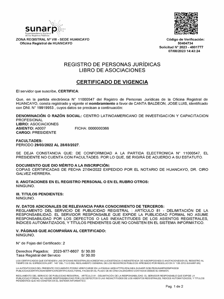 Certificado de Vigencia Claip | PDF