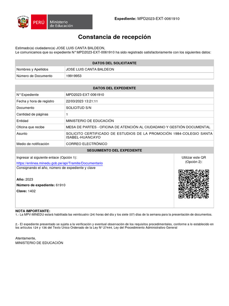 Constancia de Recepcion | PDF