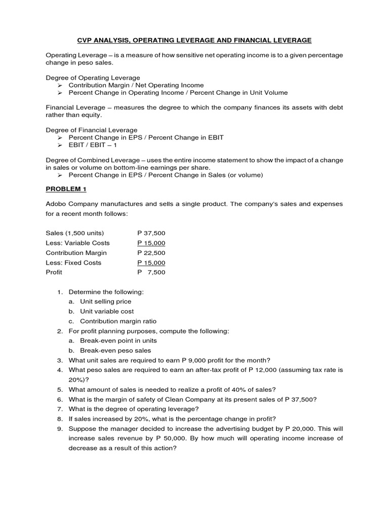Module 3 - CVP Operating and Financial Leverage 1 | PDF | Leverage (Finance) | Management Accounting