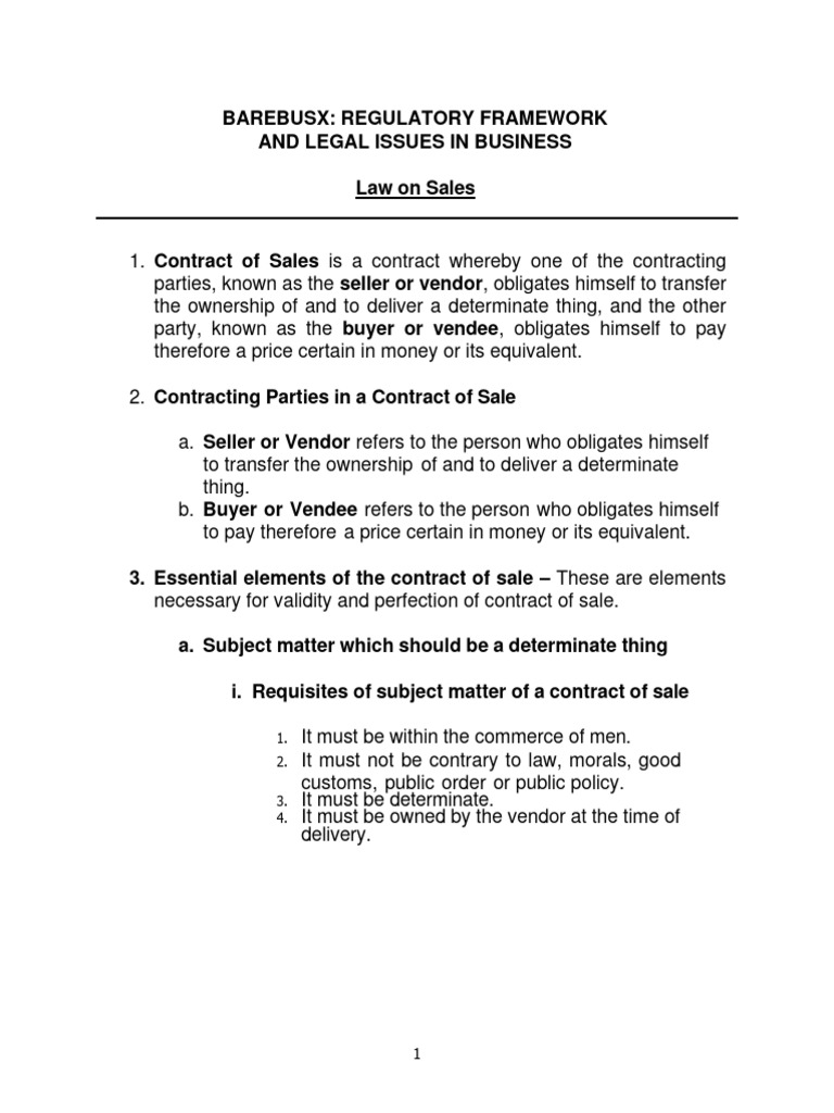 Law On Sales (Notes) | PDF | Auction | Lease