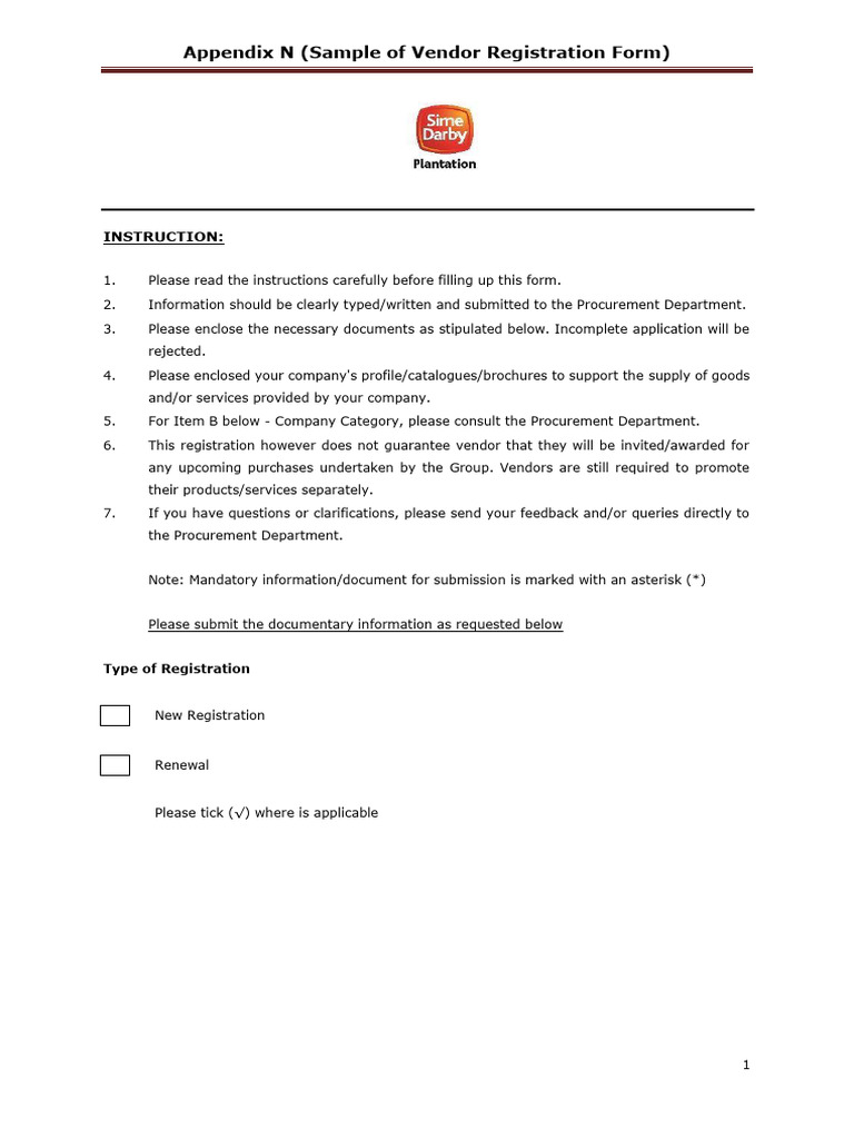 Vendor Prequalification and Registration Form | Download Free PDF ...