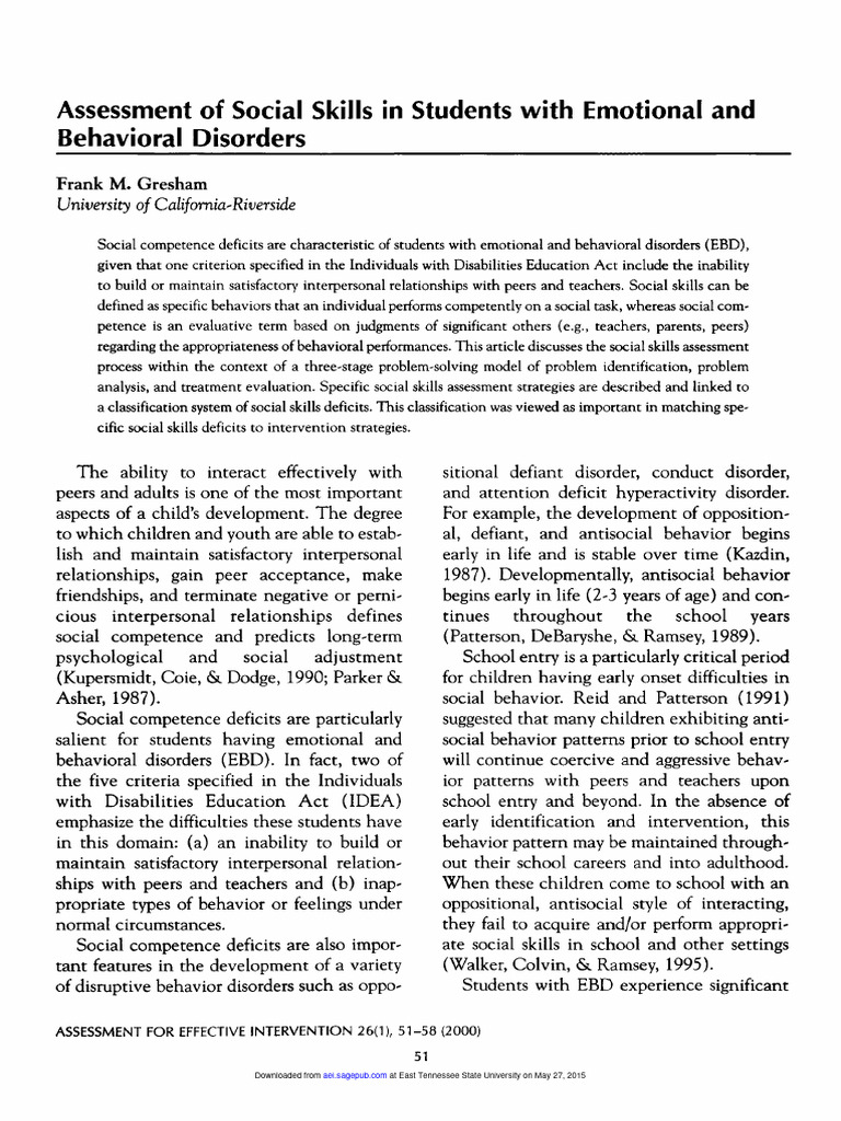 Oke - Assessment of Social Skills in Students With EBD | Download Free PDF | Social Skills ...