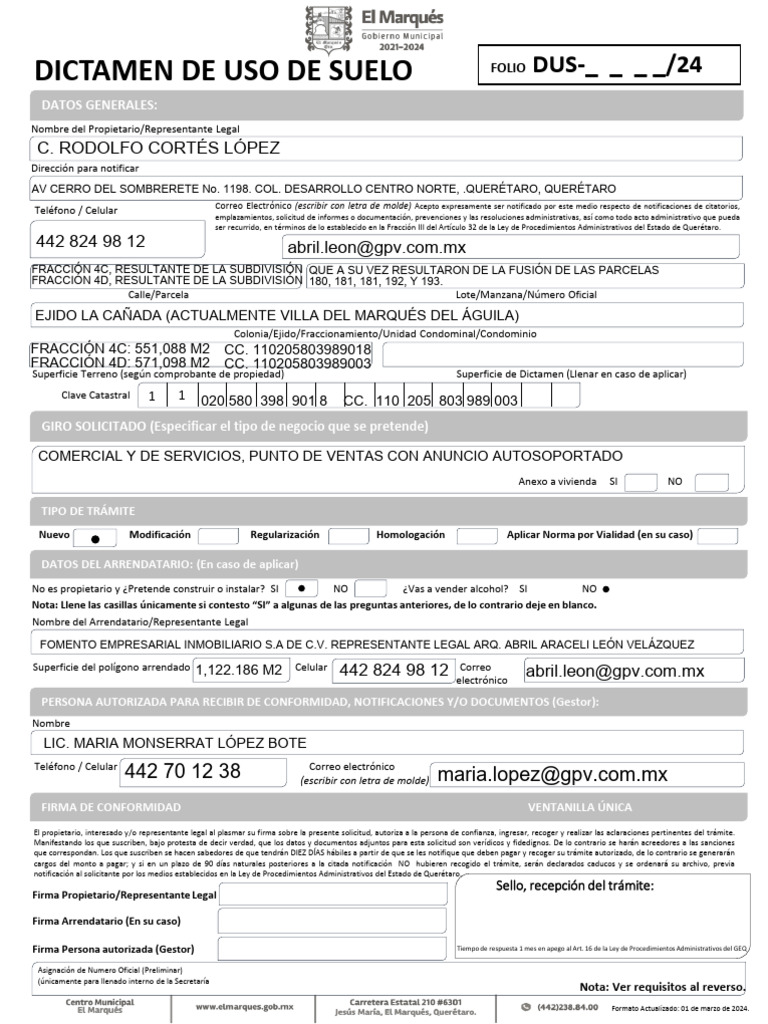 07 2024 Formato Dictamen de Uso de Suelo Giros Veda | PDF | Ley común