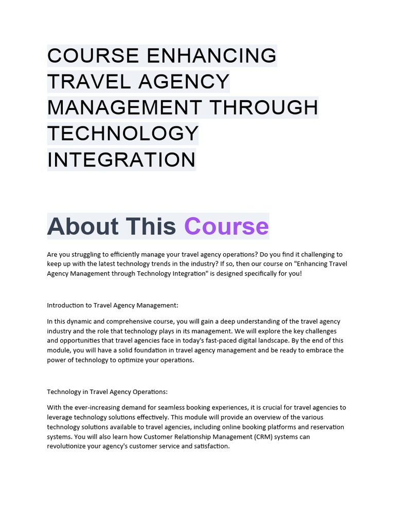 Enhance Travel Agency Management with Tech | PDF | Analytics | Automation