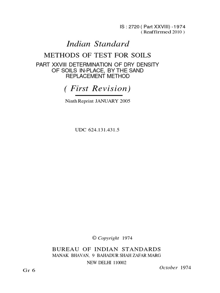 Is 2720 28 1974-1 | PDF | Density | Soil