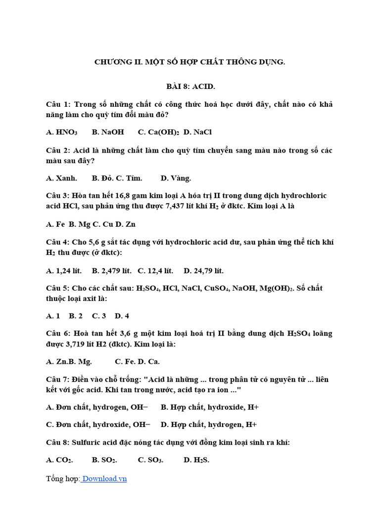 Bai Tap Trac Nghiem Khoa Hoc Tu Nhien 8 Chuong 2 KNTT | PDF