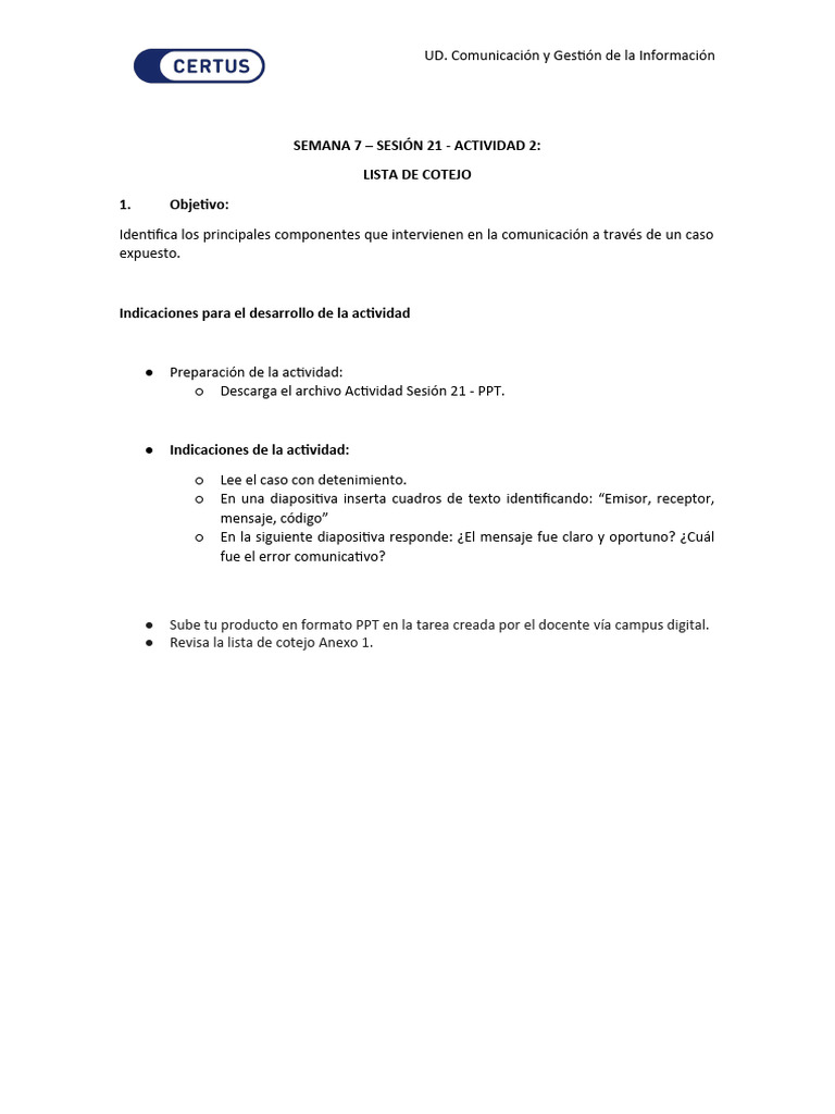 Actividad 2 - SESION 21 - Lista Cotejo | PDF