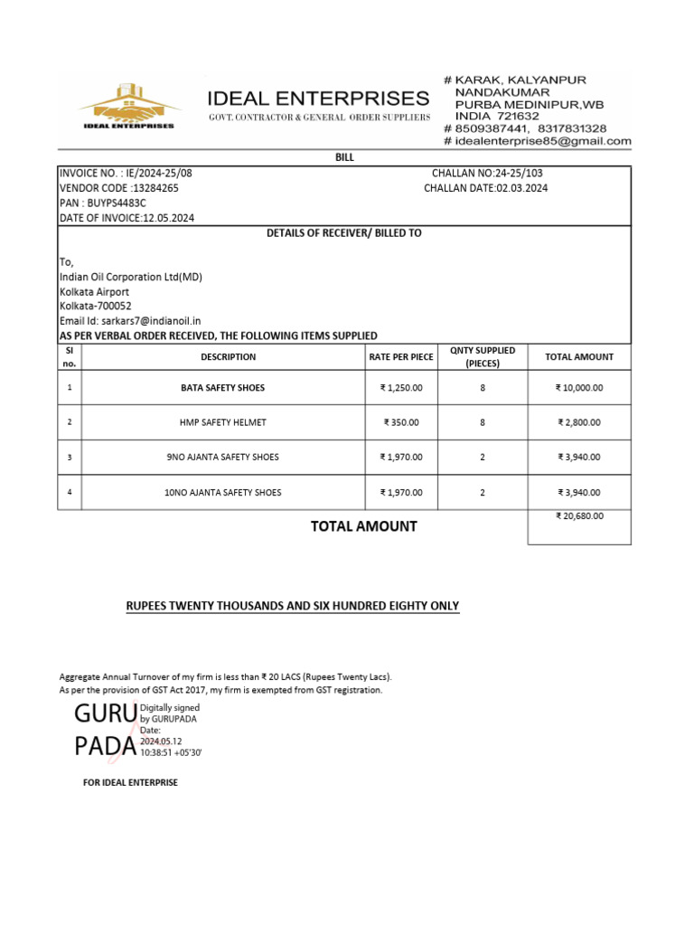 Invoice for Safety Equipment Supply | PDF