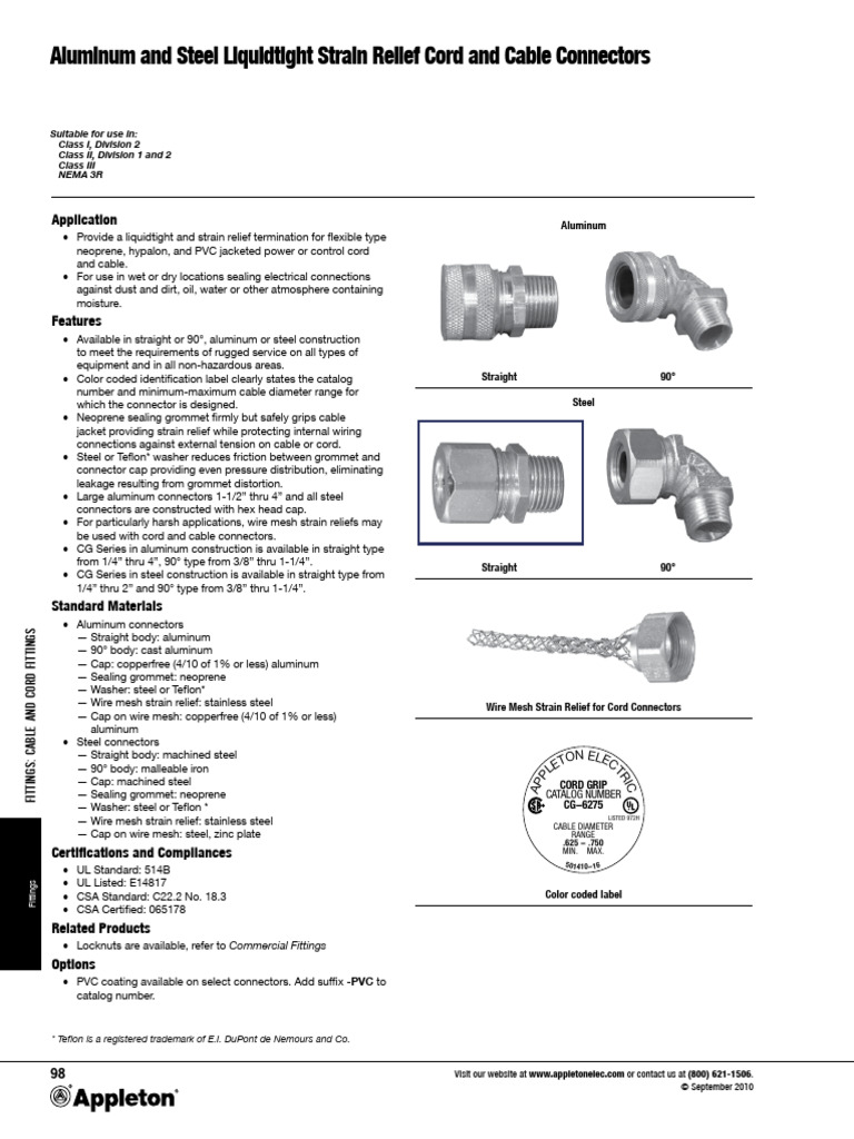 Liquidtight Cord Connectors Guide | PDF | Electrical Connector ...