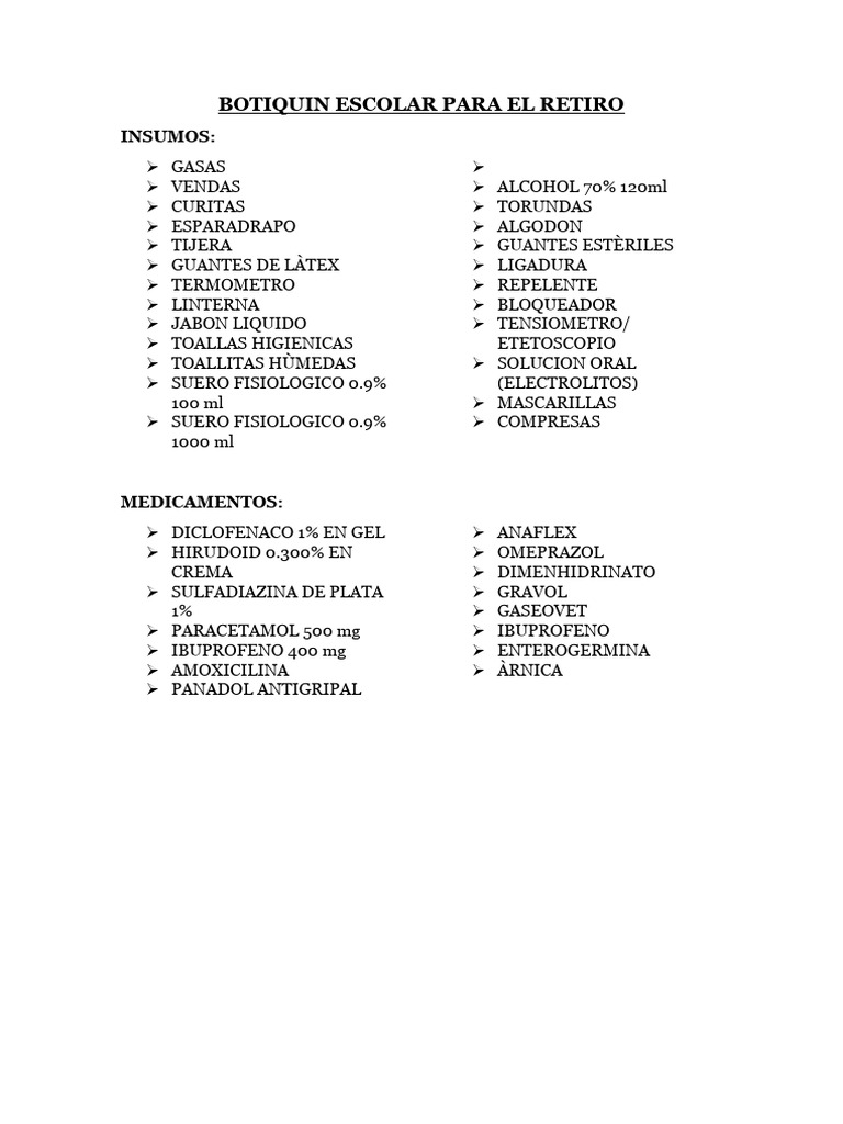 BOTIQUIN ESCOLAR PARA EL RETIRO | PDF
