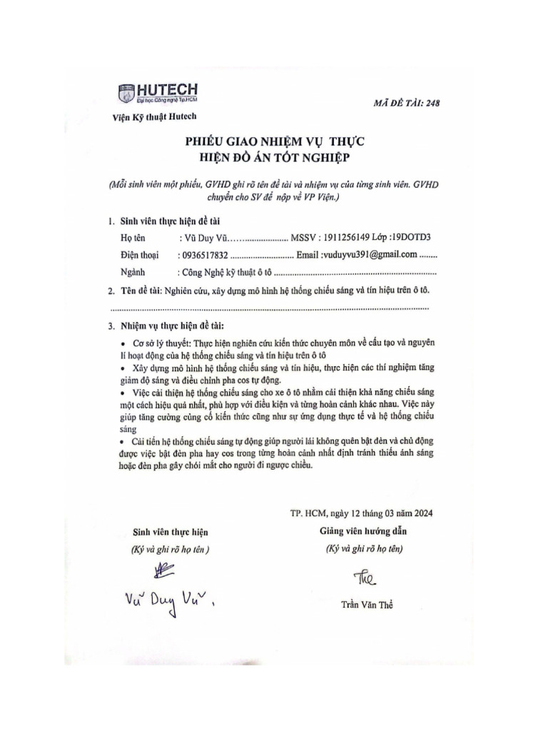 Phieu Giao Nhiem Vu - Tran Van The - 248 | PDF