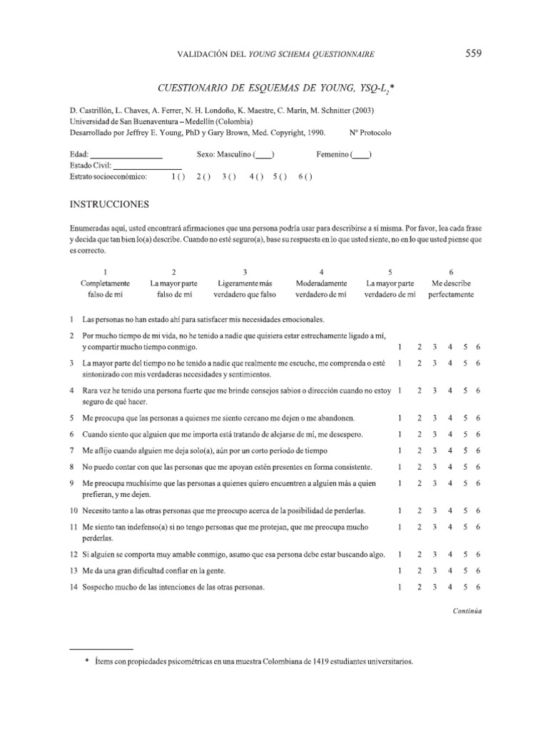 Esquemas Maladaptativos Prueba | PDF