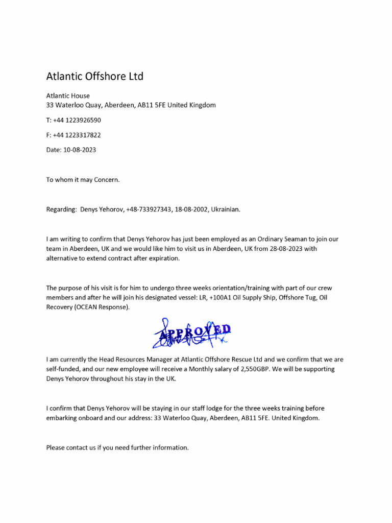 Atlantic Offshore Invitation Letter | PDF